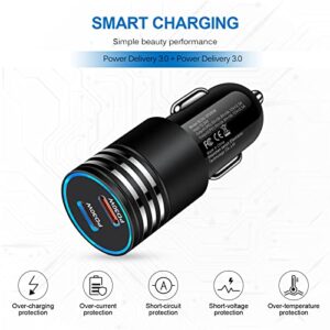 USB C Fast Car Charger for Samsung Galaxy S23/S23 Ultra/S23+/S22 Ultra/S22+/S21 FE S20 Z Flip 4 A53 A03S A13 A12 A32,Google Pixel 7 6 Pro 6a 5a 5 4 3a XL,60W 2-Port Type C Car Adapter+USB C to C Cable