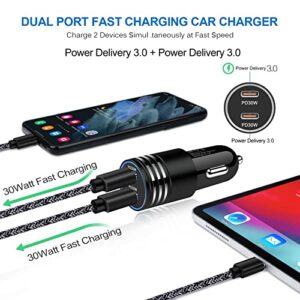 USB C Fast Car Charger for Samsung Galaxy S23/S23 Ultra/S23+/S22 Ultra/S22+/S21 FE S20 Z Flip 4 A53 A03S A13 A12 A32,Google Pixel 7 6 Pro 6a 5a 5 4 3a XL,60W 2-Port Type C Car Adapter+USB C to C Cable