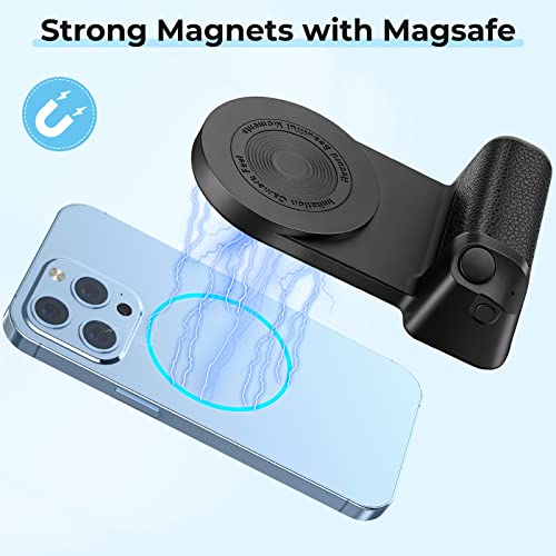 Magnetic Camera Handle Bluetooth Bracket- Smartphone Handle Photo Holder 10W Qi Wireless Charging Stand Phone Hand Grip with Magsafe Bluetooth Wireless Remote Control for Video Photo Shooting (Black)