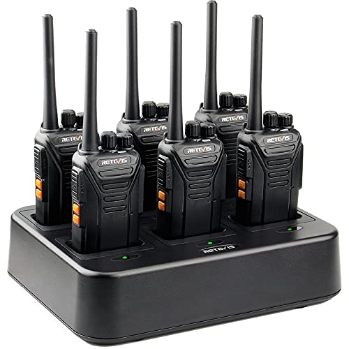 Retevis RT27 Walkie Talkies for Adults, Heavy Duty Two Way Radios Long Range, VOX Hands Free, Local Alarm, Rugged 2 Way Radio (6 Pack) with Six-Way Charger Base, for School Construction Farm