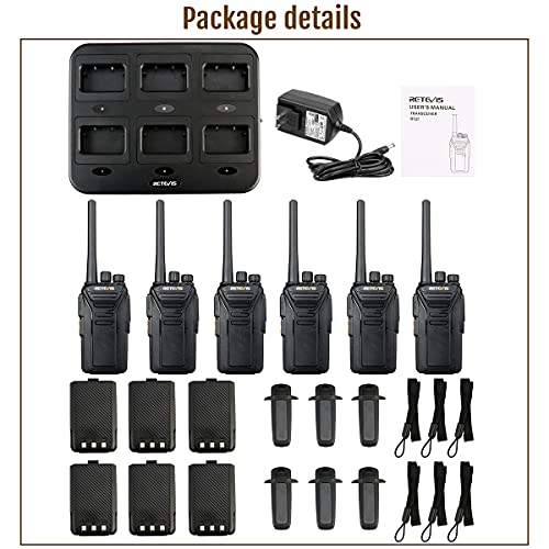 Retevis RT27 Walkie Talkies for Adults, Heavy Duty Two Way Radios Long Range, VOX Hands Free, Local Alarm, Rugged 2 Way Radio (6 Pack) with Six-Way Charger Base, for School Construction Farm