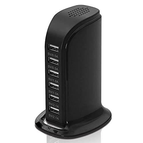 6-Port USB Wall Charger Desktop Charging Station Quick Charge 2.1,Compatible with lphone 13, 12, 11, XS, XR, X, SE, 8, 7, Ipads, Samsung Galaxy, Tablets and Other Electronics(Black)