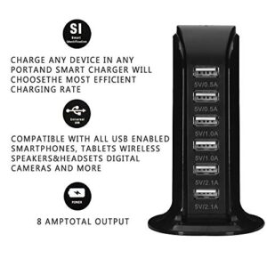 6-Port USB Wall Charger Desktop Charging Station Quick Charge 2.1,Compatible with lphone 13, 12, 11, XS, XR, X, SE, 8, 7, Ipads, Samsung Galaxy, Tablets and Other Electronics(Black)