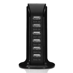 6-Port USB Wall Charger Desktop Charging Station Quick Charge 2.1,Compatible with lphone 13, 12, 11, XS, XR, X, SE, 8, 7, Ipads, Samsung Galaxy, Tablets and Other Electronics(Black)