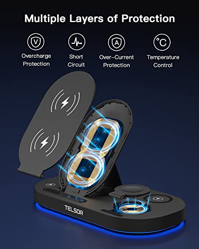 Wireless Charging Station, TELSOR 3 in 1 Foldable Wireless Charger, 18W Fast Wireless Charging Station for iPhone14/13/12/11/Pro/Max/XS, iWatch S8/7/6/5/4/3/2/SE, AirPods 3/2/Pro/Pro 2nd, Black