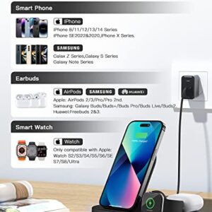 Wireless Charging Station, TELSOR 3 in 1 Foldable Wireless Charger, 18W Fast Wireless Charging Station for iPhone14/13/12/11/Pro/Max/XS, iWatch S8/7/6/5/4/3/2/SE, AirPods 3/2/Pro/Pro 2nd, Black