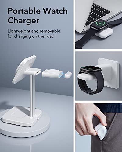 ESR 3-in-1 MagSafe Charger Stand (HaloLock), Removable Made for Apple Watch Certified Charger, MagSafe Charging Station, Magnetic Wireless Charger, iPhone 14/13/12 Series, AirPods Pro/3/2, White