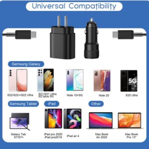 USB C Samsung Galaxy Fast Charger, Super Fast 25W Samsung Wall Charger Block with 2X Type C Cable+60W Dual Car Charger for Samsung Galaxy S23 Ultra/S23+/S23/S22 Ultra/S22+/S22/S21/S20/Note 20/Note 10+