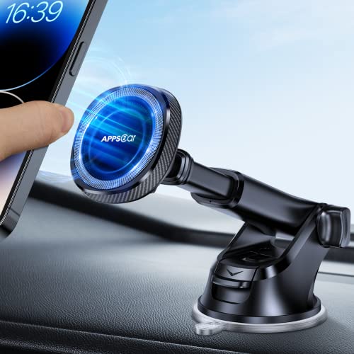 APPS2Car Compatible for MagSafe Car Mount, Magnetic Phone Holder for Car Dashboard Windshield iPhone Car Mount Holder Compatible with iPhone 14 13 12 Pro Plus Max Mini MagSafe Mount, 12 Strong Magnets