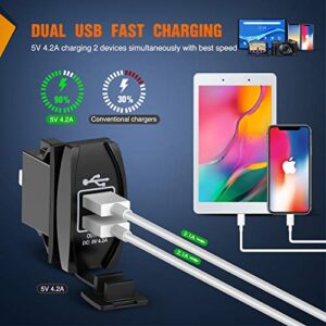 Nilight Dual USB Charger 4.2A Rocker Switch Style USB Charger 12V/24V Fast Charge Socket Waterproof Quick Charger for Cars Boats Trucks RVs,2 Years Warranty