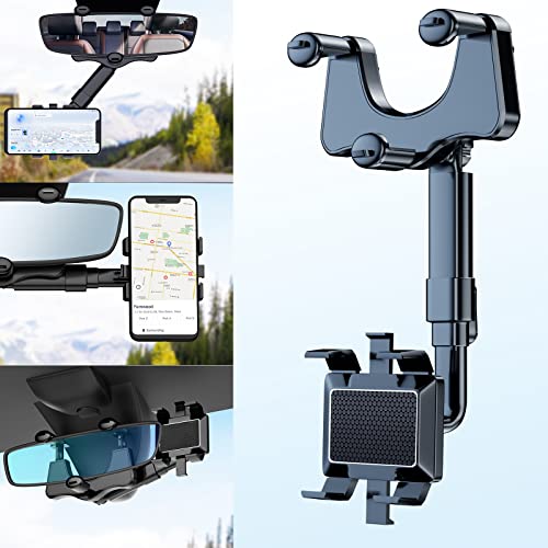 Phone Mount for Car, 360°Rotatable and Retractable Car Phone Holder Mount Multifunctional Rearview Mirror Phone Holder Car Adjustable Cell Phone Holder for iPhone 13 12 11 Pro Max XR All Smartphones