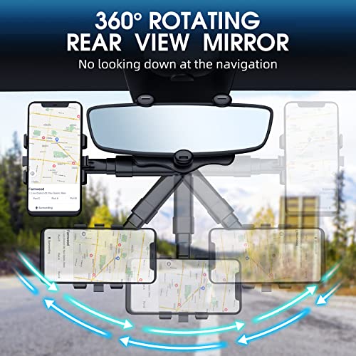 Phone Mount for Car, 360°Rotatable and Retractable Car Phone Holder Mount Multifunctional Rearview Mirror Phone Holder Car Adjustable Cell Phone Holder for iPhone 13 12 11 Pro Max XR All Smartphones