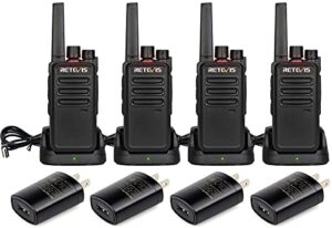 retevis rt68 walkie talkies for adults, 2 way radios long range, hands free, 1200mah battery, portable walkie talkie rechargeable with usb charging base, for hunting road trip hiking family (4 pack)