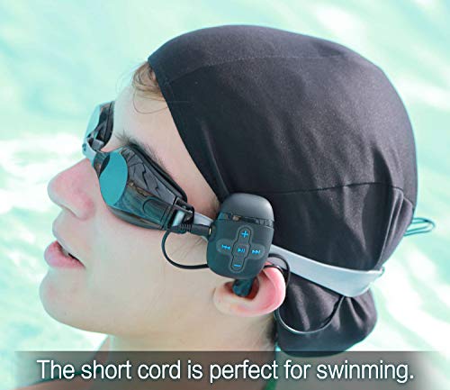 SEWOBYE Waterproof MP3 Player for Swimming and Running, Underwater Headphones with Short Cord, Shuffle Feature