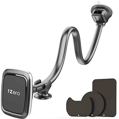 Magnetic Phone Car Mount [14-Inch Gooseneck Long Arm Extension], 1Zero Universal Windshield Dashboard Industrial-Strength Suction Cup Car Phone Holder with 6 Strong Magnets, for All Cell Phones iPhone