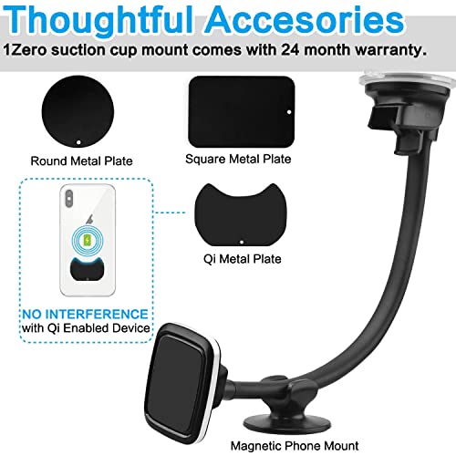 Magnetic Phone Car Mount [14-Inch Gooseneck Long Arm Extension], 1Zero Universal Windshield Dashboard Industrial-Strength Suction Cup Car Phone Holder with 6 Strong Magnets, for All Cell Phones iPhone