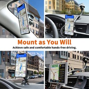 Magnetic Phone Car Mount [14-Inch Gooseneck Long Arm Extension], 1Zero Universal Windshield Dashboard Industrial-Strength Suction Cup Car Phone Holder with 6 Strong Magnets, for All Cell Phones iPhone