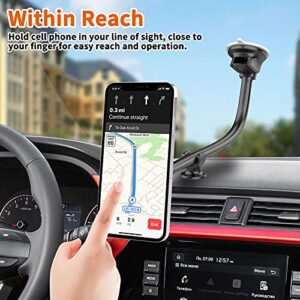 Magnetic Phone Car Mount [14-Inch Gooseneck Long Arm Extension], 1Zero Universal Windshield Dashboard Industrial-Strength Suction Cup Car Phone Holder with 6 Strong Magnets, for All Cell Phones iPhone