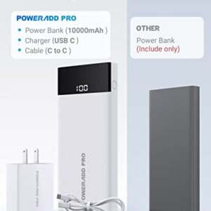 POWERADD PRO Portable Charger 10000mAh PD 20W Fast Charge Power Bank 2 Inputs 3 Outputs External Battery Pack Bundle with 20W USB C Wall Charger Compatible with iPhone 14 13 iPad Samsung Pixel.