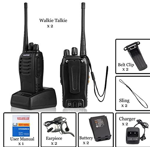 Baofeng Long Range Walkie Talkies Two Way Radios with Earpiece 2 Pack UHF Handheld Rechargeable BF-888s Interphone for Adults or Kids Hiking Biking Camping Li-ion Battery and Charger Included