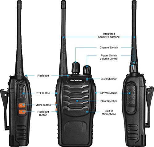 Baofeng Long Range Walkie Talkies Two Way Radios with Earpiece 2 Pack UHF Handheld Rechargeable BF-888s Interphone for Adults or Kids Hiking Biking Camping Li-ion Battery and Charger Included