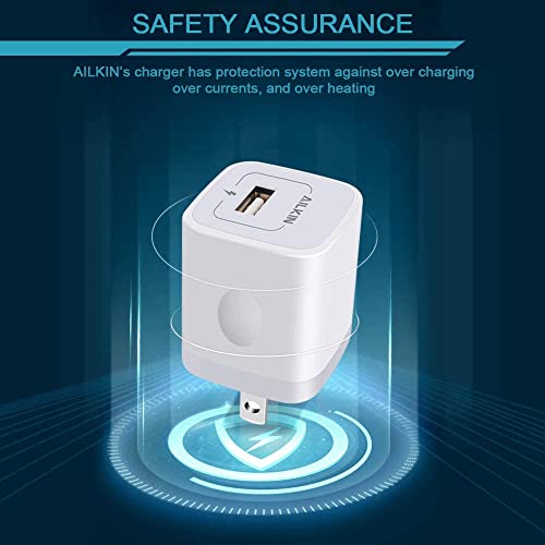 USB Charger, iPhone Wall Charger Block, AILKIN 3Pack Single Port iPhone Fast Charging Power Adapter Plug Cube Compatible with iPhone 14 13 12 Pro Mini Max 11 XR, Samsung Galaxy S23 S22 S21 A52, Google