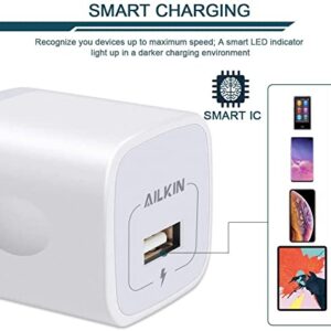 USB Charger, iPhone Wall Charger Block, AILKIN 3Pack Single Port iPhone Fast Charging Power Adapter Plug Cube Compatible with iPhone 14 13 12 Pro Mini Max 11 XR, Samsung Galaxy S23 S22 S21 A52, Google