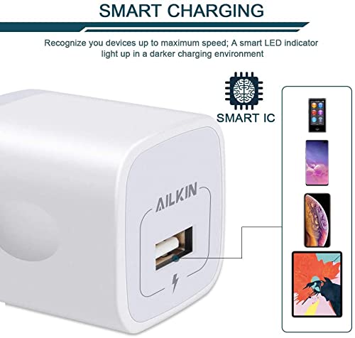 USB Charger, iPhone Wall Charger Block, AILKIN 3Pack Single Port iPhone Fast Charging Power Adapter Plug Cube Compatible with iPhone 14 13 12 Pro Mini Max 11 XR, Samsung Galaxy S23 S22 S21 A52, Google