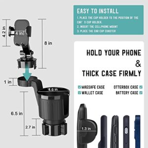 Seven Sparta Cup Holder Phone Mount for Car Cup Holder Expander Adjustable Base with 360° Rotation Cup Phone Holder for Car Compatible with iPhone Samsung Galaxy All Smartphones Upgrade 2-in-1