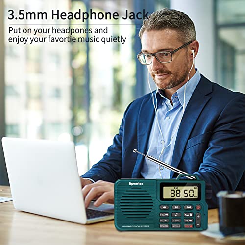 Rysamton Portable AM/FM Radio, Digital Radio Recorder, Bluetooth 5.0 Radio Speaker, Alarm and Sleep Function, 12/24H Time Display with Large Digital Display