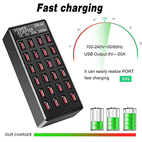 100w 24(20A) Port, USB Fast Charging Station,Travel Desktop USB Rapid Charger,Multi Ports Charging Station Organizer Compatible with Smartphones,Tables,and More Devices