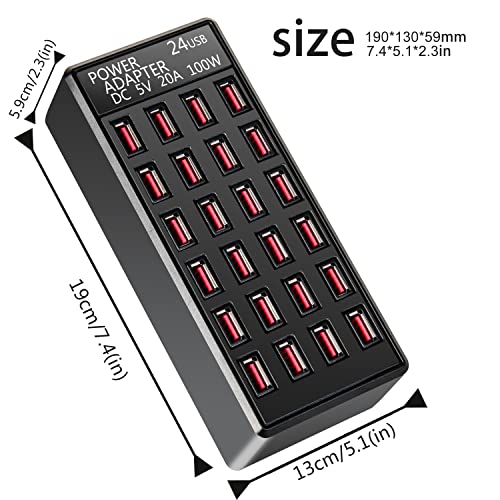 100w 24(20A) Port, USB Fast Charging Station,Travel Desktop USB Rapid Charger,Multi Ports Charging Station Organizer Compatible with Smartphones,Tables,and More Devices