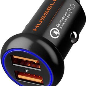 Hussell Car Charger Adapter for Cigarette Lighter - Fast Charge, Mini, Aluminum, Portable 3.0 Car Chargers with Dual USB Ports - Compatible with iPhone, Android, Samsung Galaxy - Stocking Stuffers