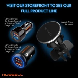 Hussell Car Charger Adapter for Cigarette Lighter - Fast Charge, Mini, Aluminum, Portable 3.0 Car Chargers with Dual USB Ports - Compatible with iPhone, Android, Samsung Galaxy - Stocking Stuffers