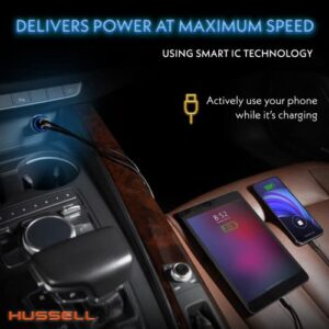 Hussell Car Charger Adapter for Cigarette Lighter - Fast Charge, Mini, Aluminum, Portable 3.0 Car Chargers with Dual USB Ports - Compatible with iPhone, Android, Samsung Galaxy - Stocking Stuffers