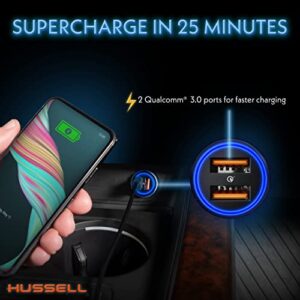 Hussell Car Charger Adapter for Cigarette Lighter - Fast Charge, Mini, Aluminum, Portable 3.0 Car Chargers with Dual USB Ports - Compatible with iPhone, Android, Samsung Galaxy - Stocking Stuffers