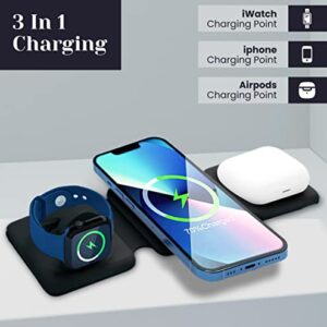 3MATIX 3 in 1 Wireless Charger, Fast Wireless Charging Pad, Travel Charger for Multiple Devices, Foldable 3 in 1 Wireless Charging Station Apple Compatible with iPhone 14/13/12, AirPods 3/2, iWatch