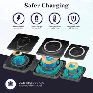 3MATIX 3 in 1 Wireless Charger, Fast Wireless Charging Pad, Travel Charger for Multiple Devices, Foldable 3 in 1 Wireless Charging Station Apple Compatible with iPhone 14/13/12, AirPods 3/2, iWatch