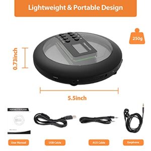 Rechargeable Portable CD Player for Car, Hernido Discman CD Player with FM Transmitter, 20 Hours Playtime Personal Compact Disc CD Player, USB CD Walkman with Headphones, Anti-Skip & Resume Playback