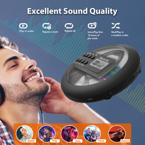 Rechargeable Portable CD Player for Car, Hernido Discman CD Player with FM Transmitter, 20 Hours Playtime Personal Compact Disc CD Player, USB CD Walkman with Headphones, Anti-Skip & Resume Playback