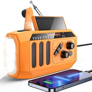 forteclear 5000mah hand crank solar emergency radio, 3w led flashlight/reading lamp weather radio, noaa/am/fm portable radio indoor and outdoor, sos alarm and phone charge, survival gear for hurricane