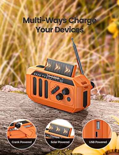 FORTECLEAR 5000mAh Hand Crank Solar Emergency Radio, 3W LED Flashlight/Reading Lamp Weather Radio, NOAA/AM/FM Portable Radio Indoor and Outdoor, SOS Alarm and Phone Charge, Survival Gear for Hurricane