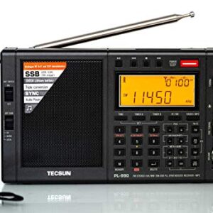 Tecsun PL990 Digital Worldband AM/FM Shortwave Longwave Radio with Single Side Band Reception & MP3 Player, Matte Black