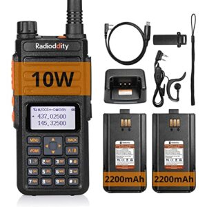 radioddity ga-510 10-watt ham radio, dual band handheld high power long range two way radio with two 2200mah batteries & ch340 programming cable, work with chirp