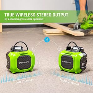 GreenWorks 24V Bluetooth Compact Speaker, AC/DC Wireless Portable Worksite Speaker, 2Ah Battery and Charger Included