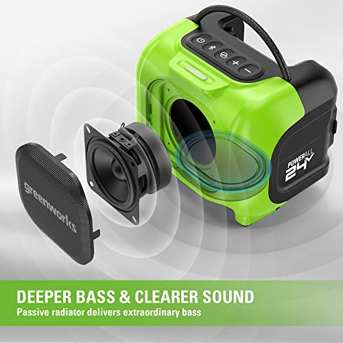 GreenWorks 24V Bluetooth Compact Speaker, AC/DC Wireless Portable Worksite Speaker, 2Ah Battery and Charger Included