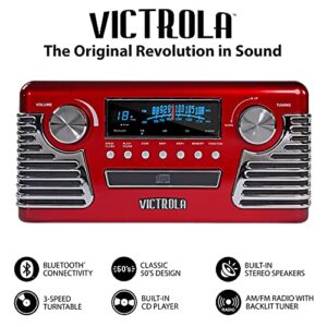 Victrola Nostalgic Wood Countertop Jukebox with Built-in Bluetooth Silver & 50's Retro Bluetooth Record Player & Multimedia Center with Built-in Speakers | Red