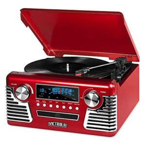 Victrola Nostalgic Wood Countertop Jukebox with Built-in Bluetooth Silver & 50's Retro Bluetooth Record Player & Multimedia Center with Built-in Speakers | Red