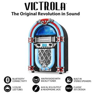 Victrola Nostalgic Wood Countertop Jukebox with Built-in Bluetooth Silver & 50's Retro Bluetooth Record Player & Multimedia Center with Built-in Speakers | Red