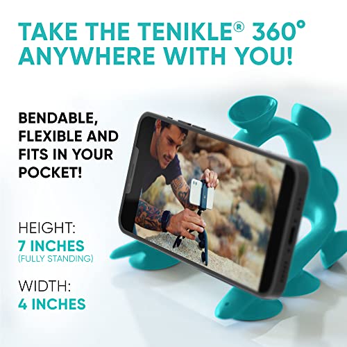 Tenikle® 360° - Flexible Tripod for Phone Camera GoPro, As Seen on Shark Tank, Bendable Suction Cup Camera & Phone Mount, Phone Holder for Car, Compatible w/iPhone & Android (Tenikle® 360° Teal)